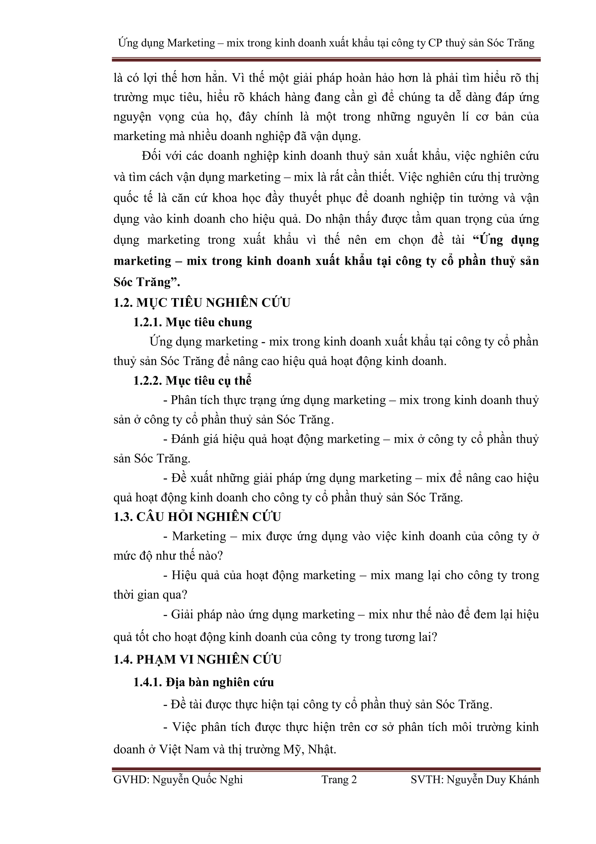 Ứng dụng marketing – mix trong kinh doanh xuất khẩu thuỷ sản | PDF