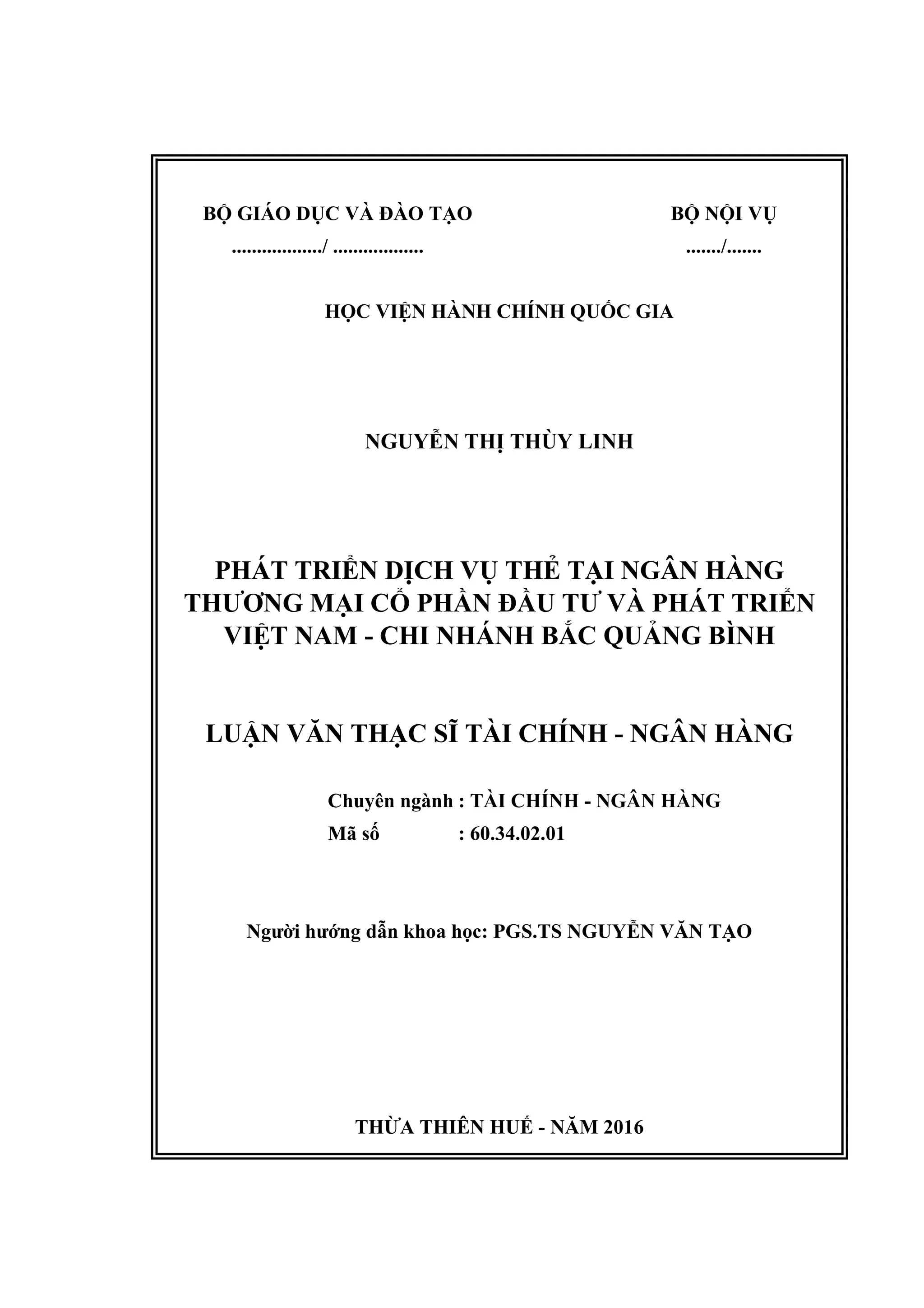 Luận văn: Phát triển dịch vụ thẻ tại Ngân hàng BIDV, HAY, 9d | PDF