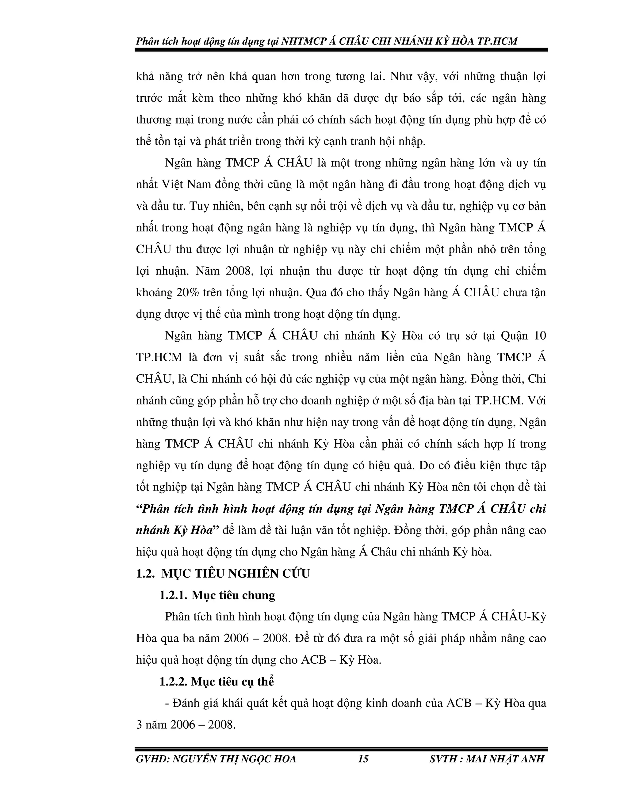 Đề tài: Phân tích tình hình hoạt động tín dụng tại Ngân hàng ACB | PDF