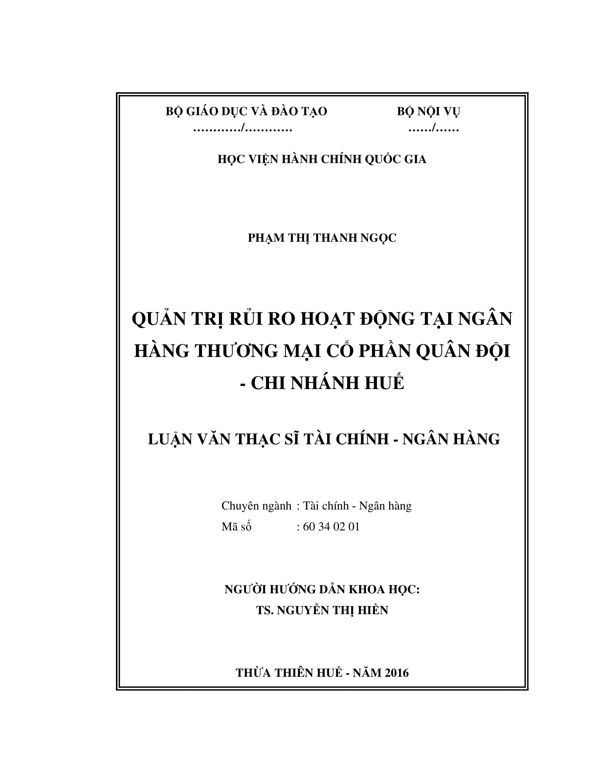 Luận văn: Quản trị rủi ro hoạt động tại Ngân hàng MBBank, 9d | PDF