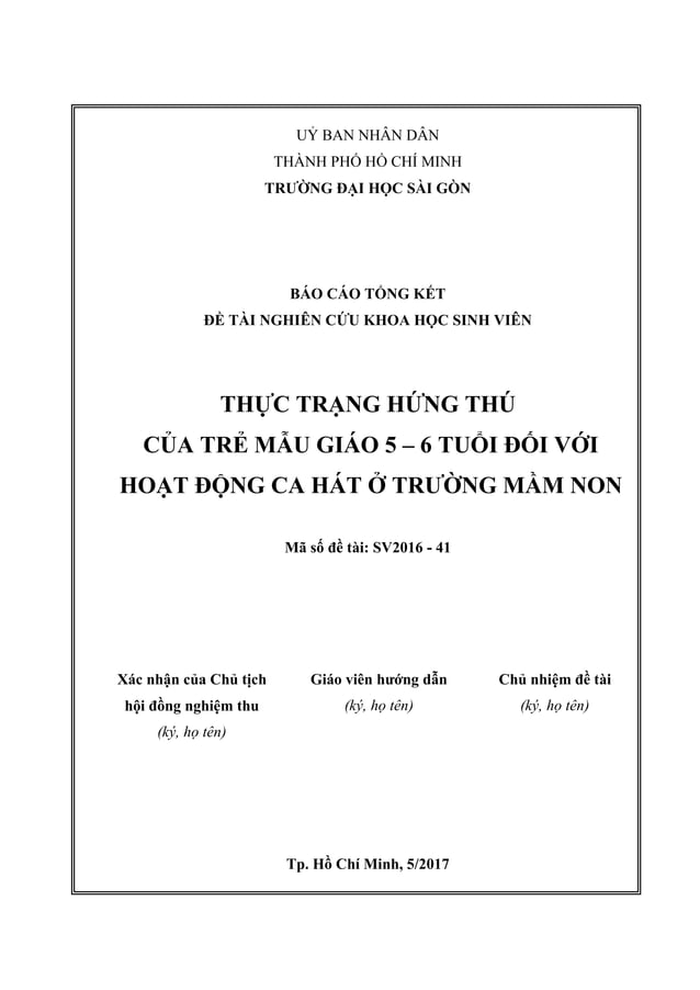 Đề tài: Thực trạng hứng thú của trẻ mẫu giáo với hoạt động ca hát | PDF
