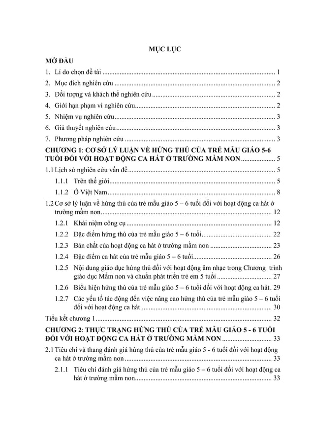 Đề tài: Thực trạng hứng thú của trẻ mẫu giáo với hoạt động ca hát | PDF