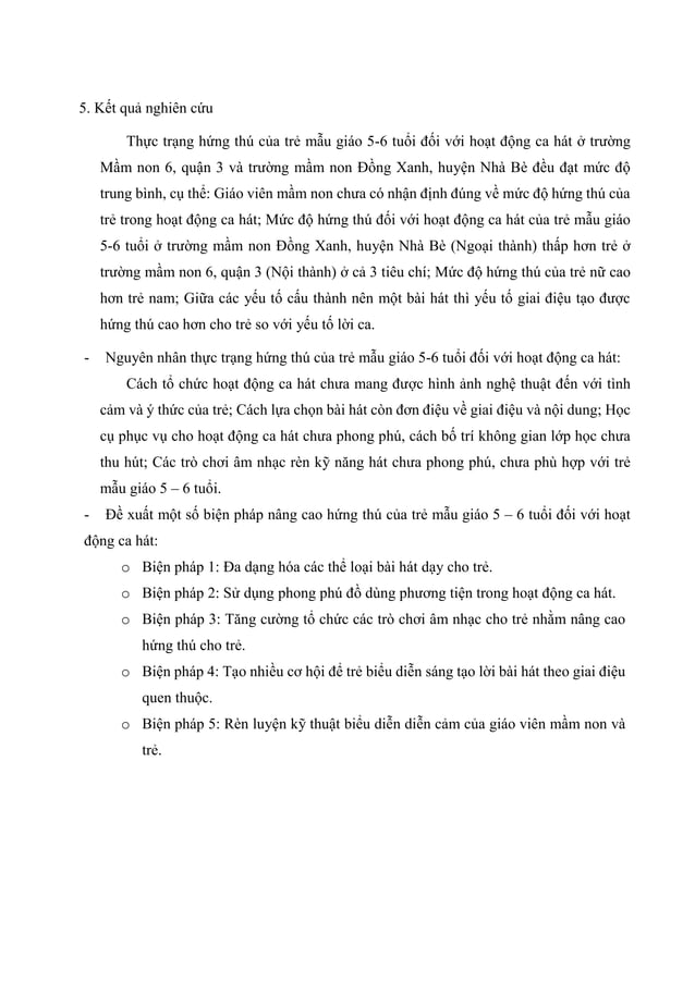 Đề tài: Thực trạng hứng thú của trẻ mẫu giáo với hoạt động ca hát | PDF