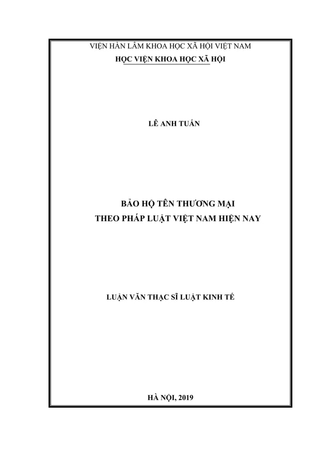Luận văn: Bảo hộ tên thương mại theo pháp luật Việt Nam hiện nay | PDF