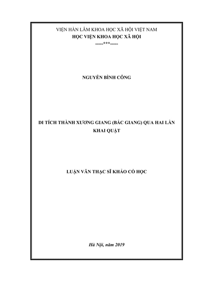 Luận văn: Di tích thành Xương Giang (Bắc Giang) qua hai lần khai quật | PDF