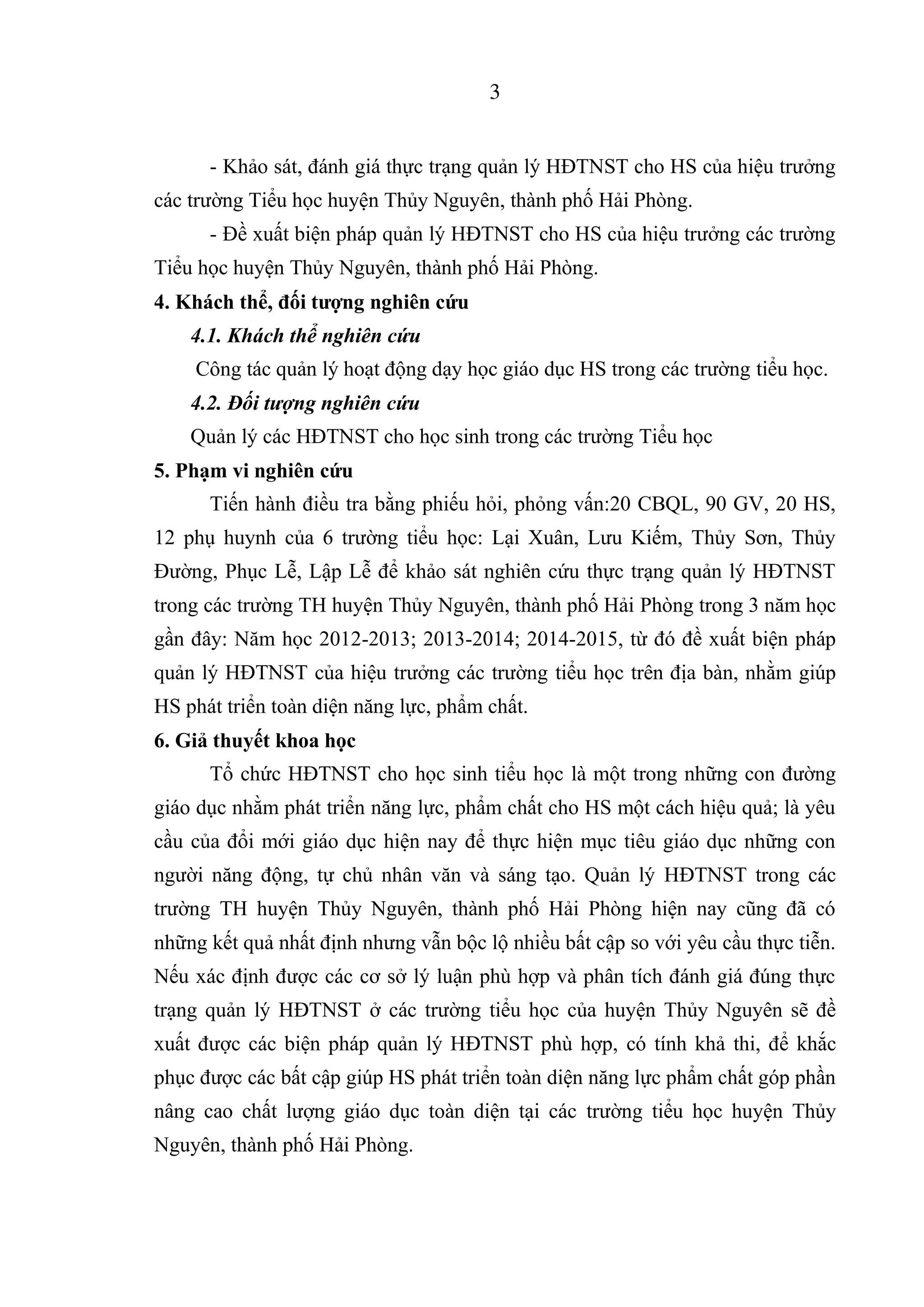 Luận văn: Quản lý hoạt động trải nghiệm sáng tạo cho học sinh trong các trường Tiểu học huyện ...