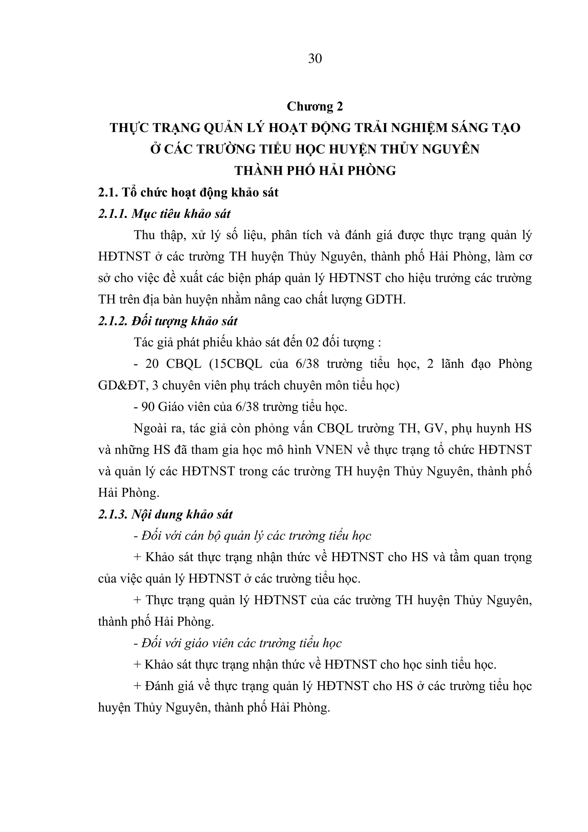 Luận văn: Quản lý hoạt động trải nghiệm sáng tạo cho học sinh trong các trường Tiểu học huyện ...