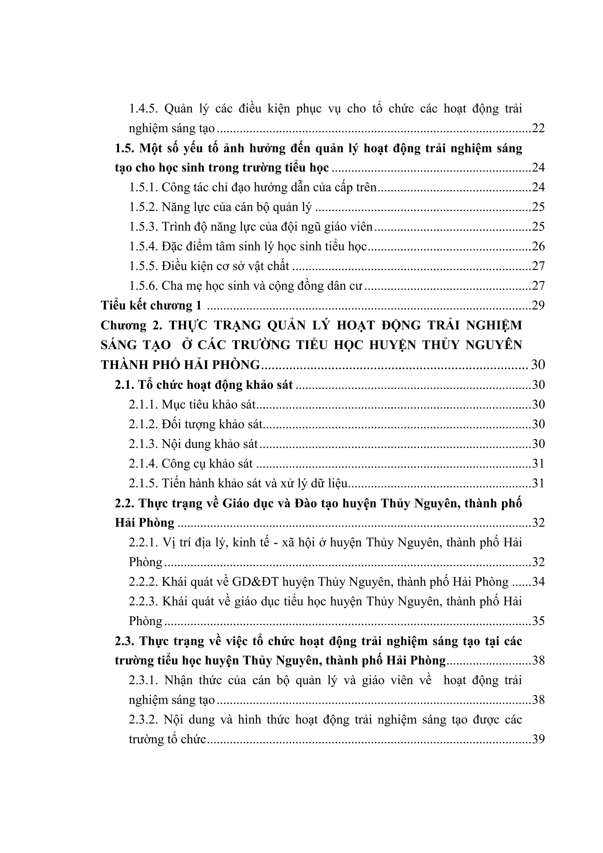 Luận văn: Quản lý hoạt động trải nghiệm sáng tạo cho học sinh trong các trường Tiểu học huyện ...