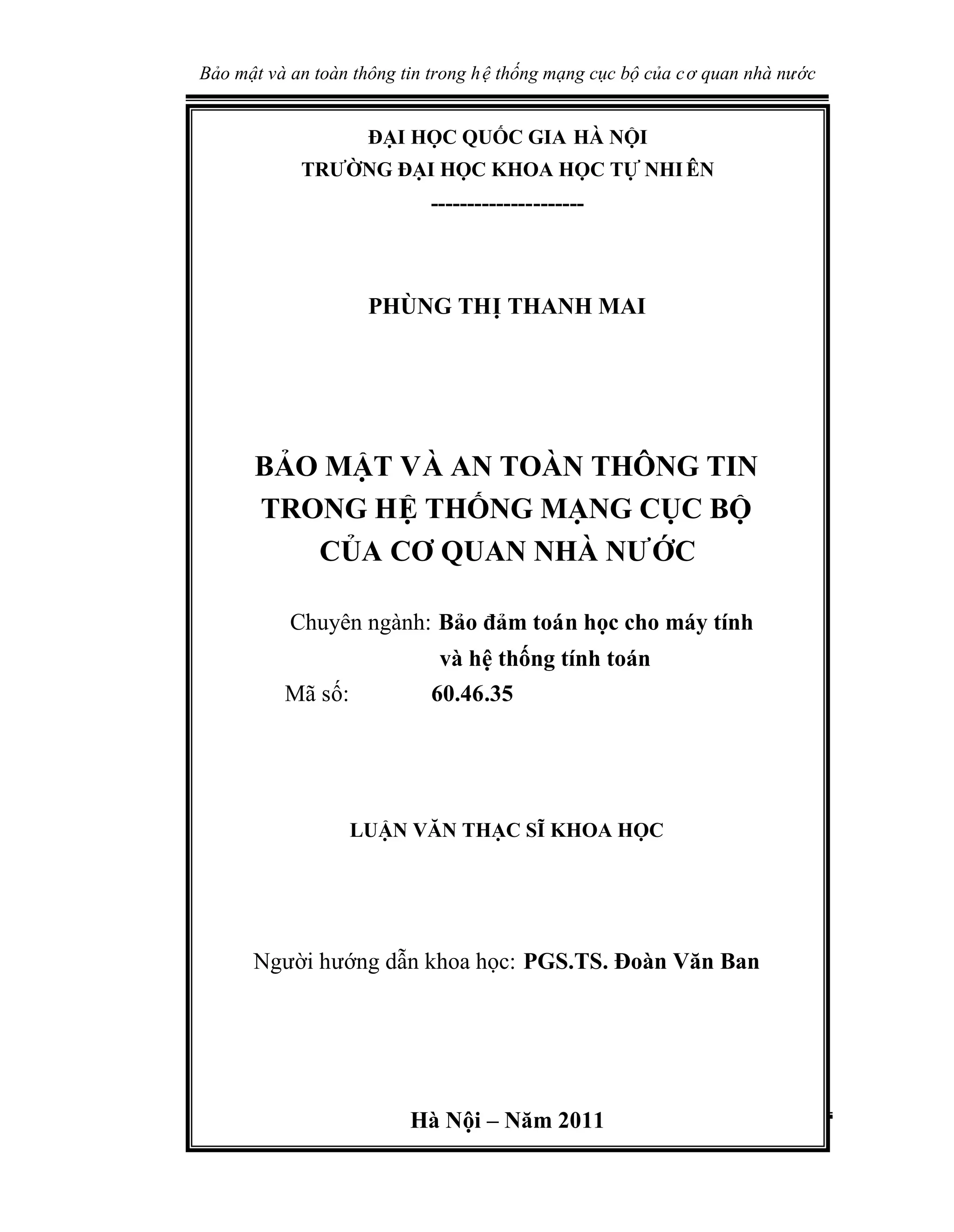 Luận văn: Bảo mật thông tin trong hệ thống mạng cục bộ, HAY, 9đ | PDF
