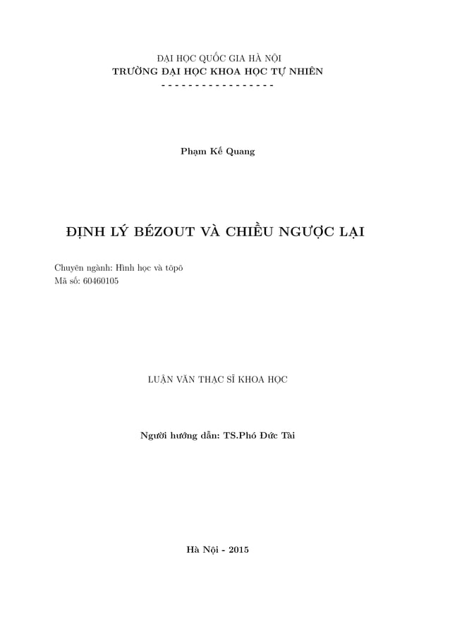 Luận văn: Định lý bézout và chiều ngược lại, HAY, 9đ | PDF