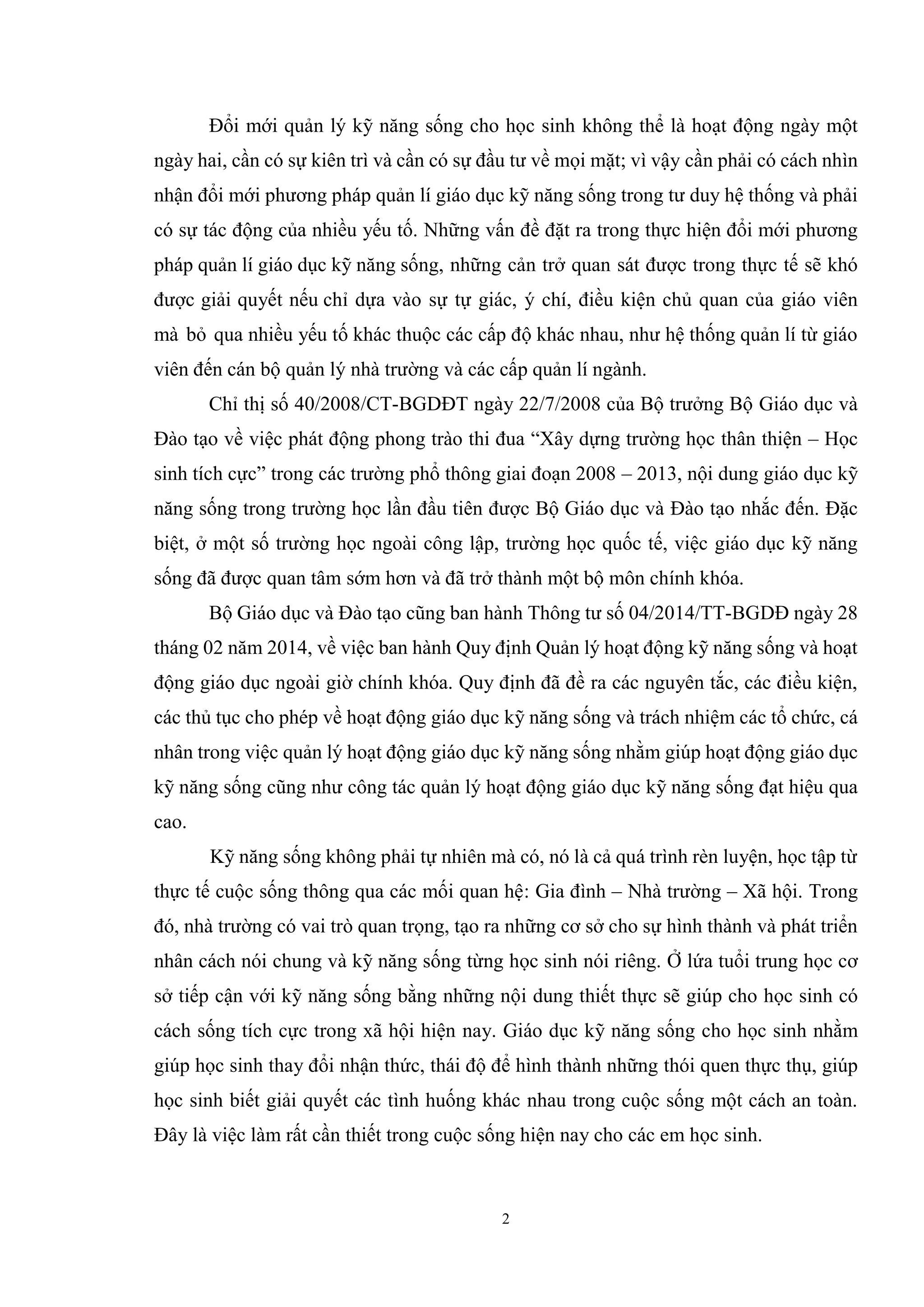 QUẢN LÝ HOẠT ĐỘNG GIÁO DỤC KỸ NĂNG SỐNG CHO HỌC SINH CÁC TRƯỜNG TRUNG HỌC CƠ SỞ Ở QUẬN 3, THÀNH ...