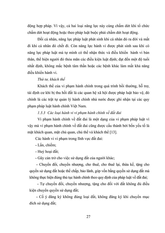 Luận văn: Xử lý vi phạm hành chính về bồi thường khi thu hồi đất | PDF