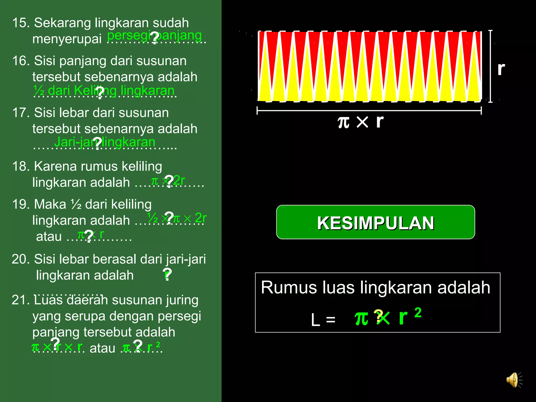 Luas lingkaran dengan pendekatan persegi panjang | PPT