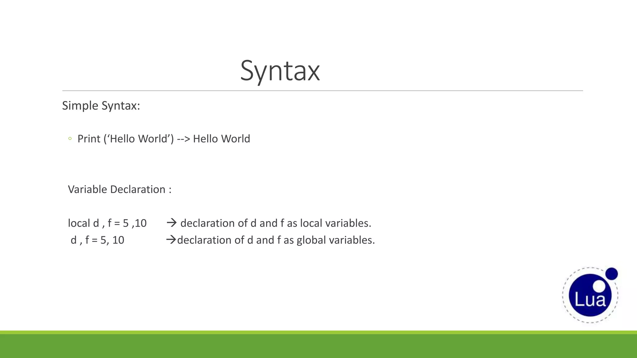 Lua Introduction | PPTX