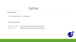 Lua Introduction | PPTX