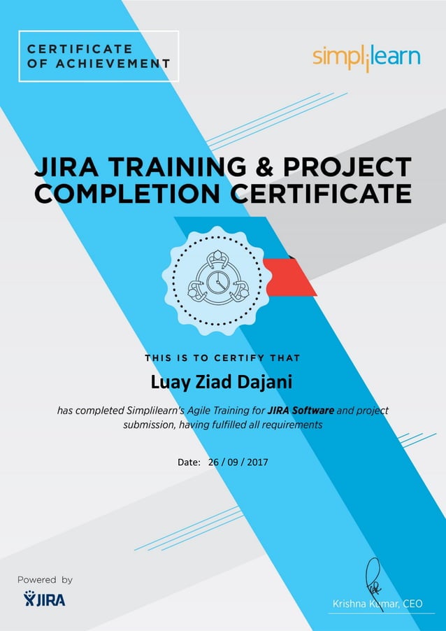 Simplilearn Jira Training & Project Completion Certificate | PDF