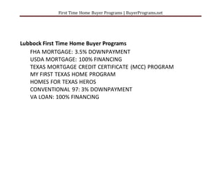 Lubbock first time home buyer programs | PPT