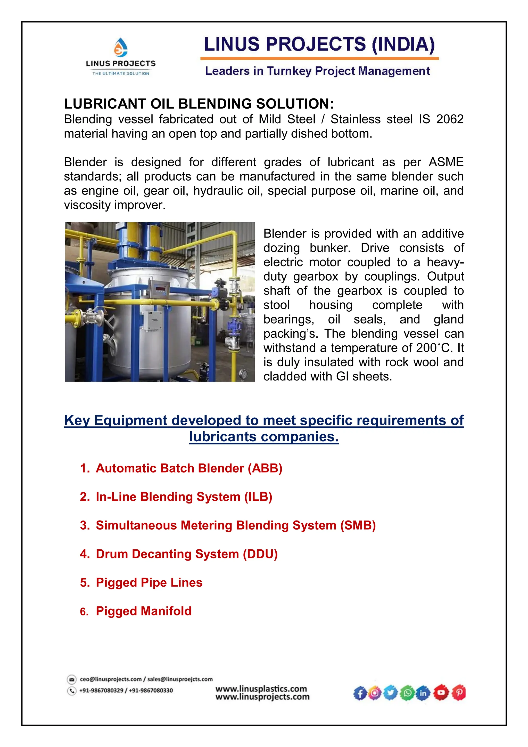 LUBRICANT OIL BLENDING PLANT & MACHINERY PDF | PDF