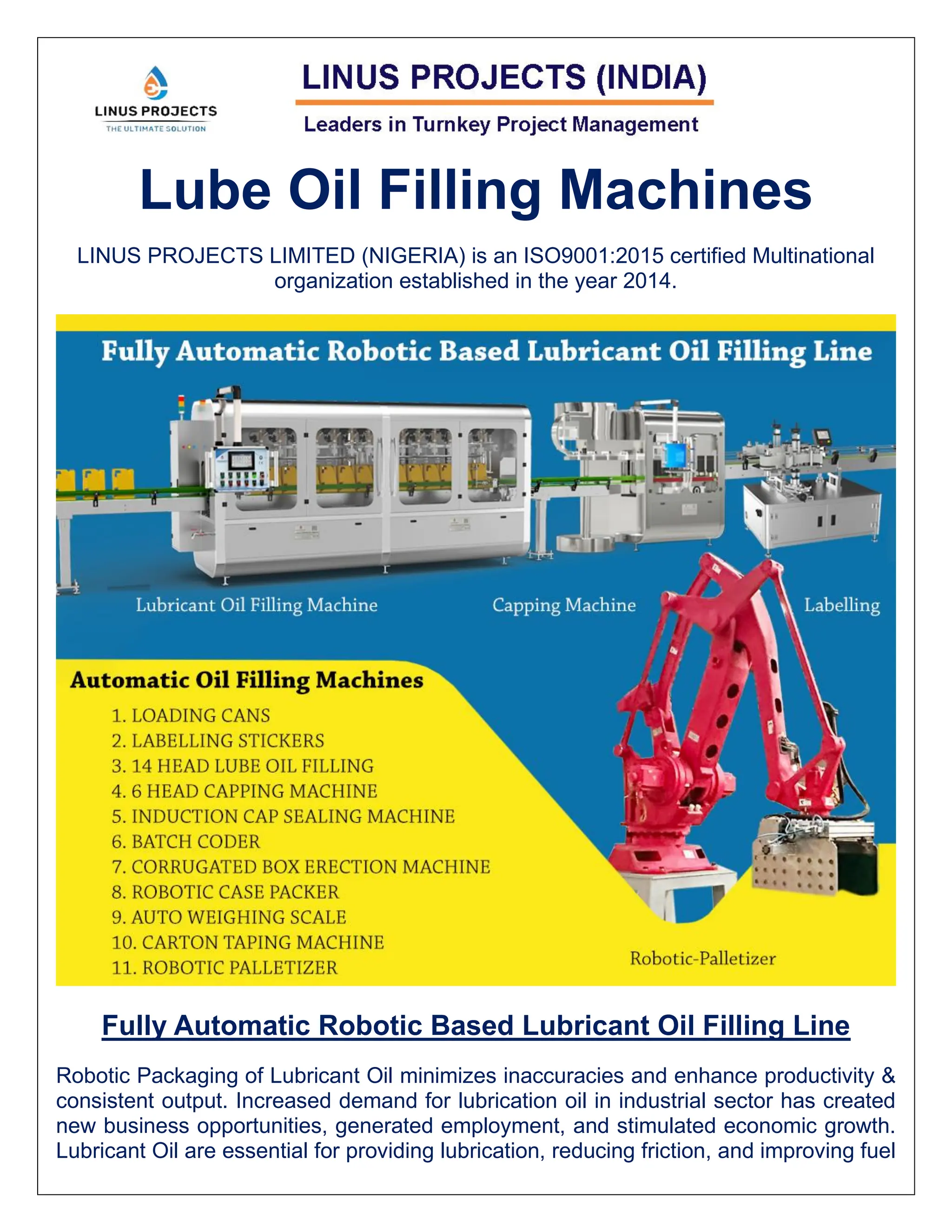 Automatic Lubricant Oil Filling Machines | PDF