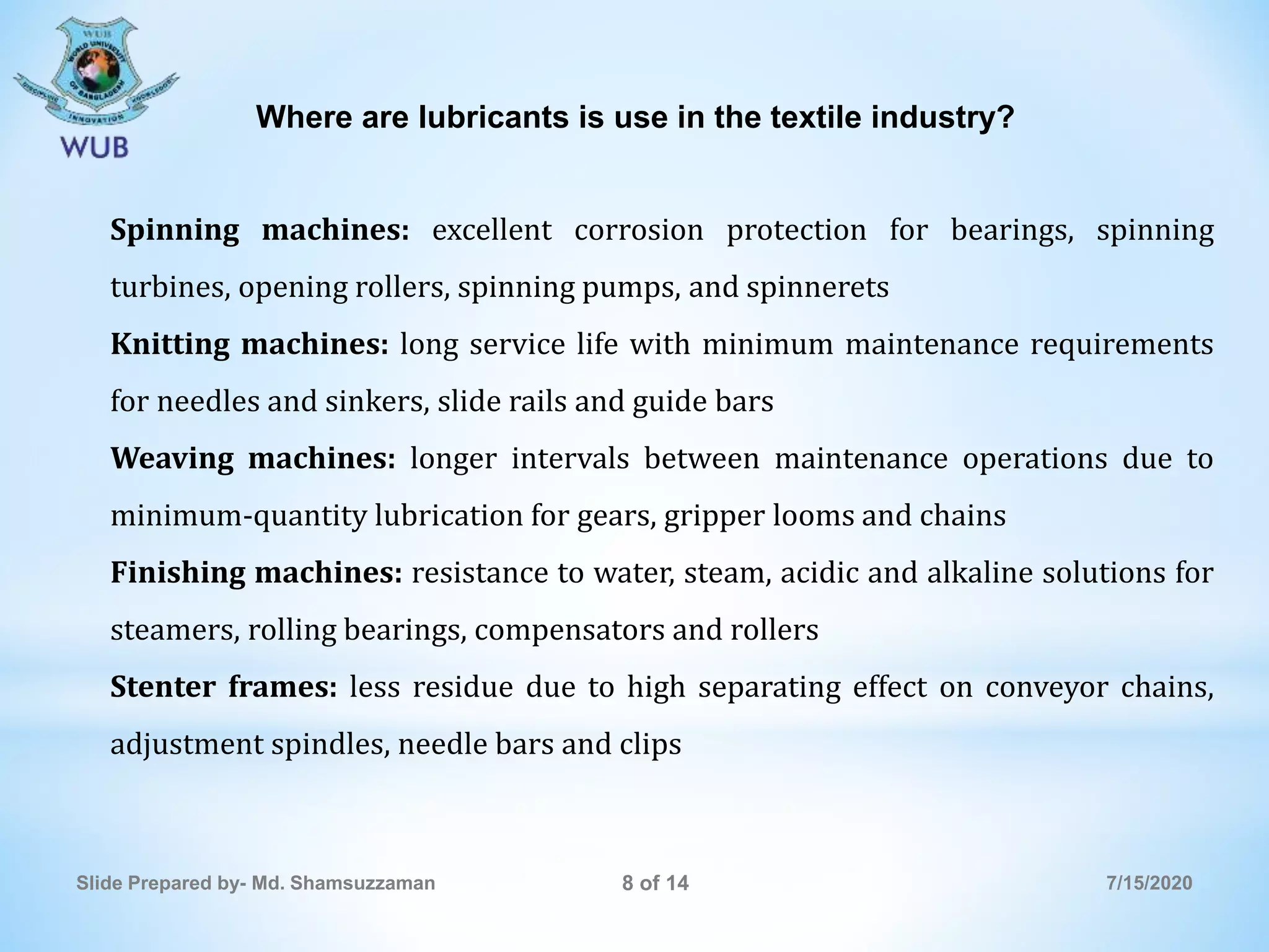 Lubricants used in textile industry | PPTX