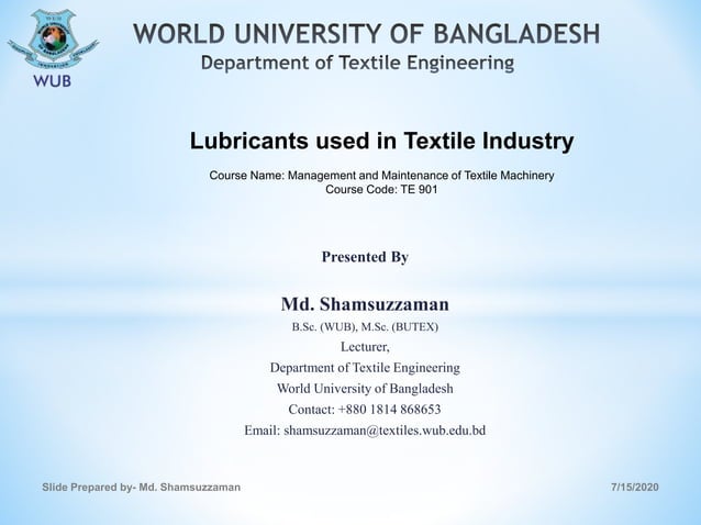 Lubricants used in textile industry | PPTX | Chemistry | Science
