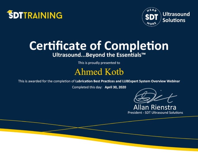 Certificate Of Completion Lubrication Best Practices And Lubexpert System Overview Online 6060