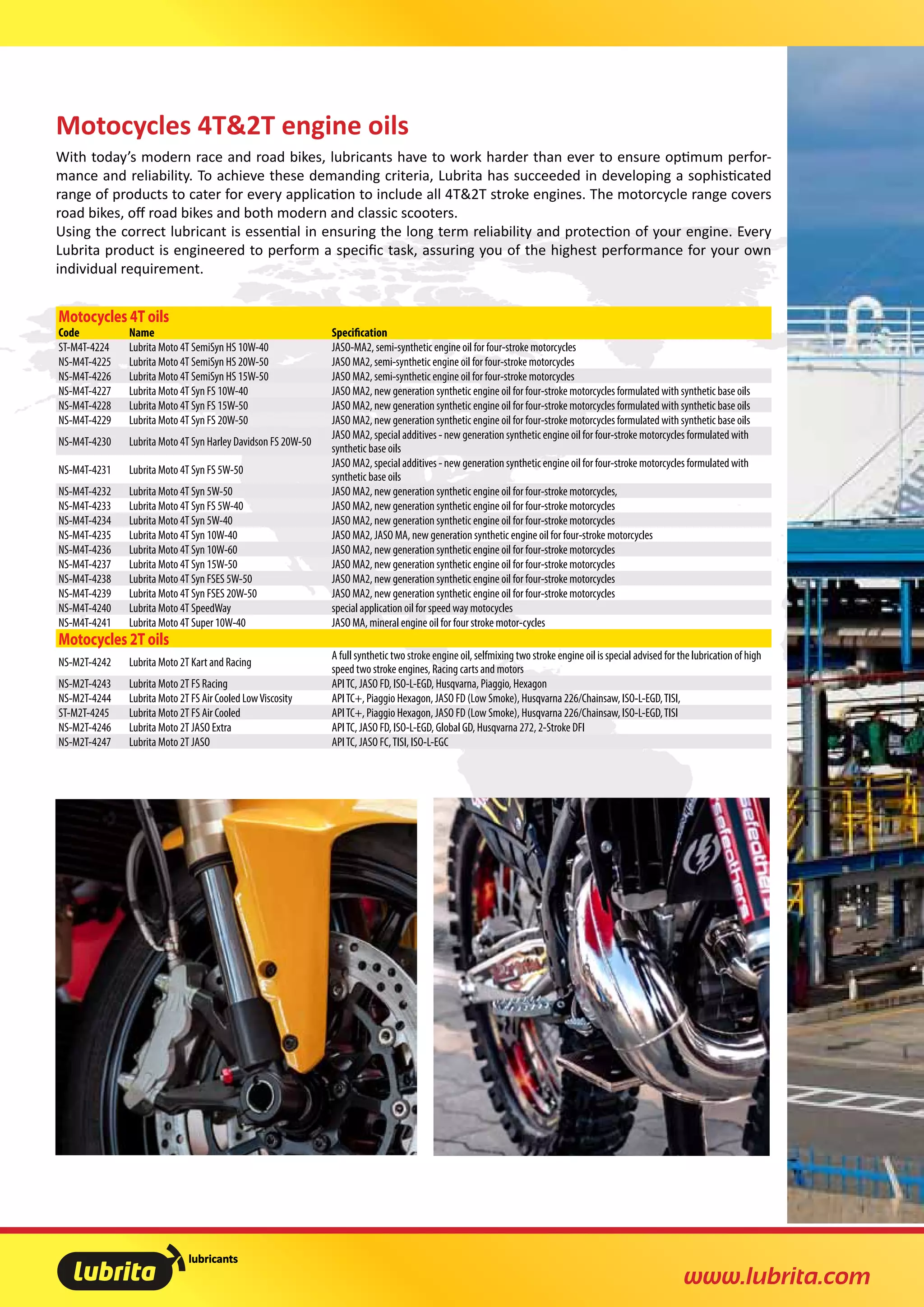 LUBRITA Europe B.V. brochure - motocycles oils | PDF