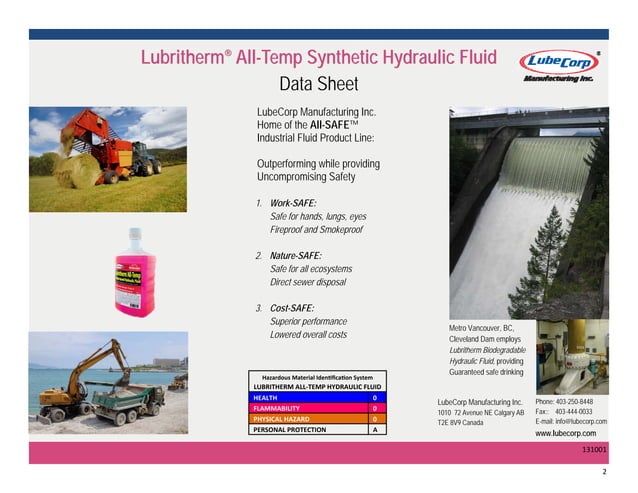 Lubritherm All-Temp Hydraulic Fluid Data Sheet | PDF
