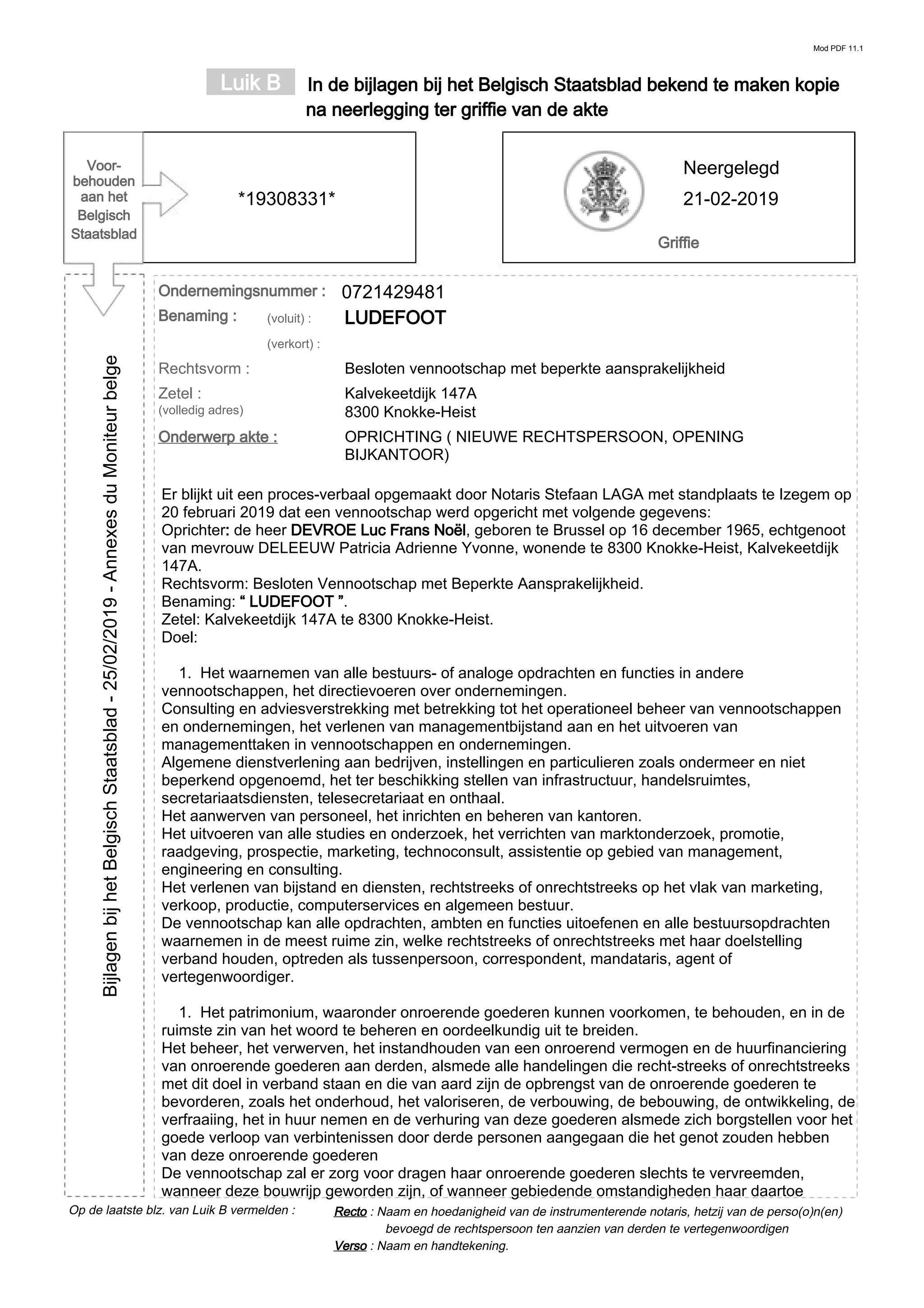 Luc Devroe richt LUDEFOOT op | PDF