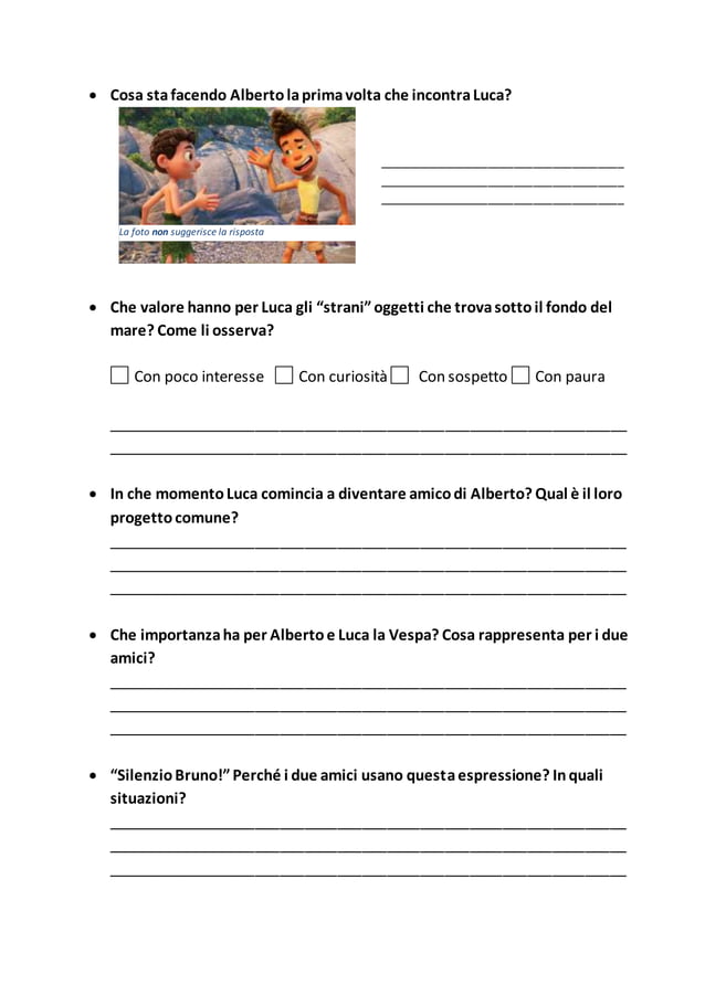 Luca riflessioni sul film - schede didattiche per la scuola primaria