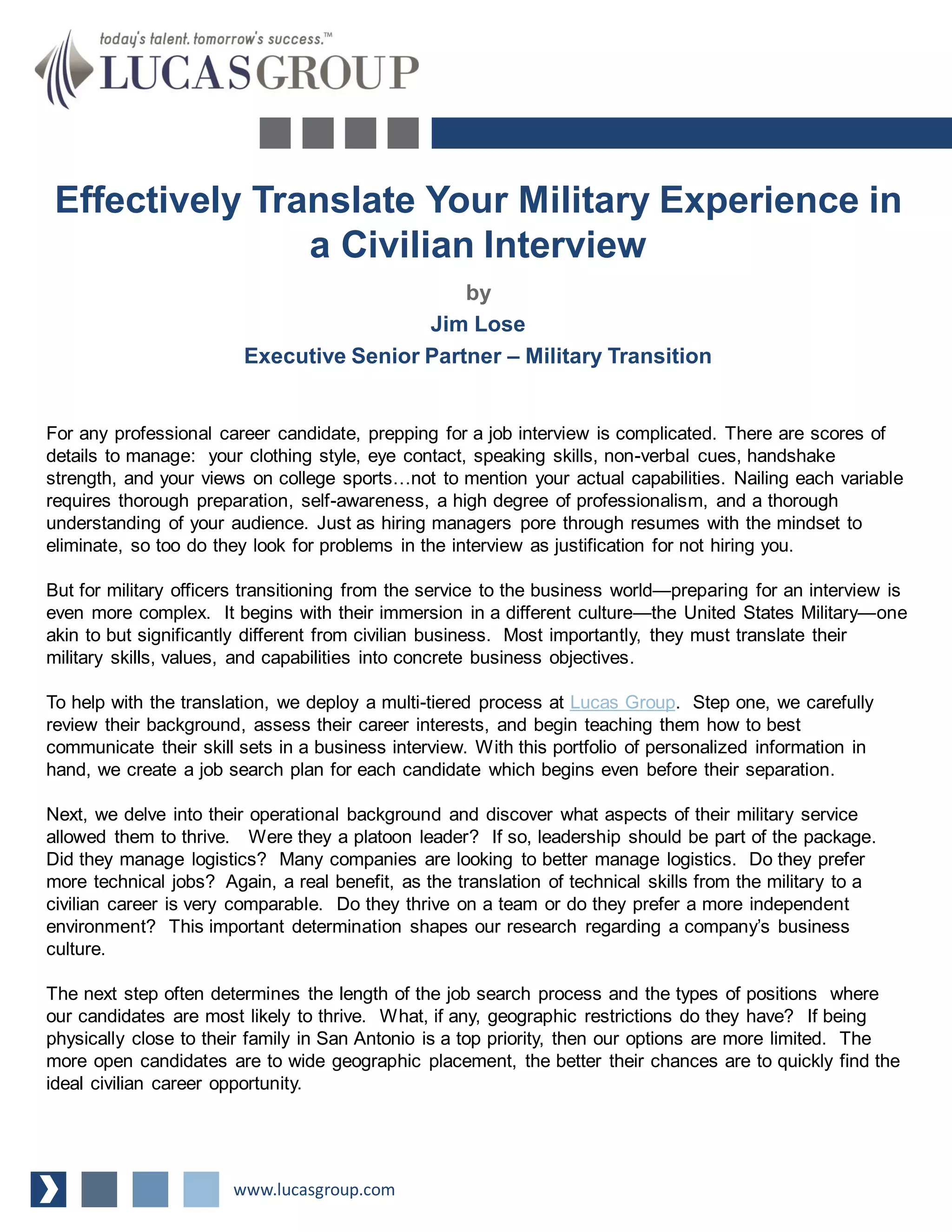 Effectively Translate Your Military Experience in a Civilian Interview ...