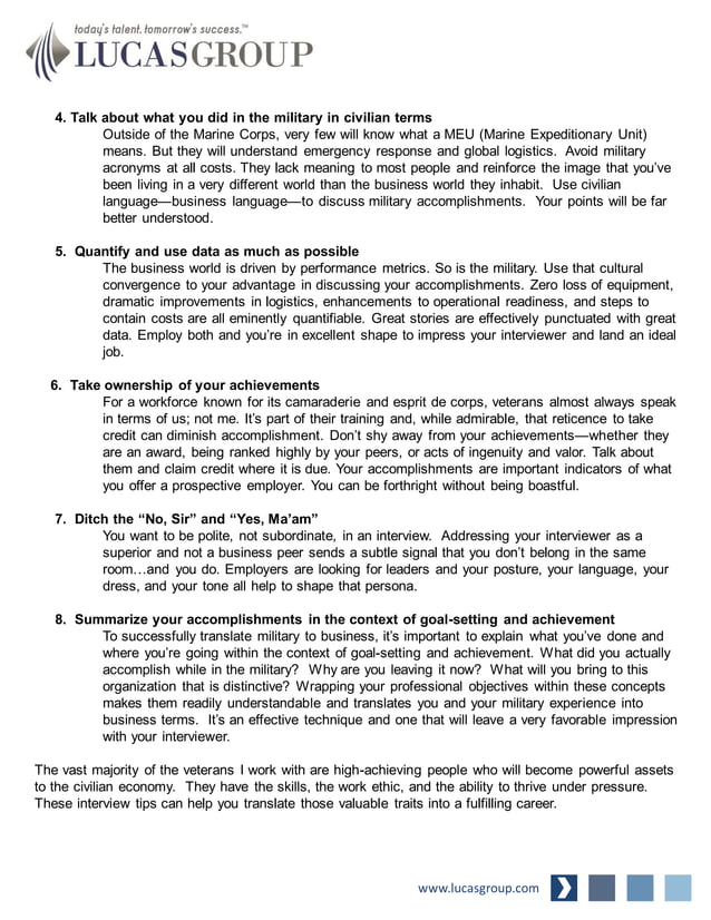 Effectively Translate Your Military Experience in a Civilian Interview ...