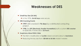 Lucifer and DES cryptography and network security | PPTX