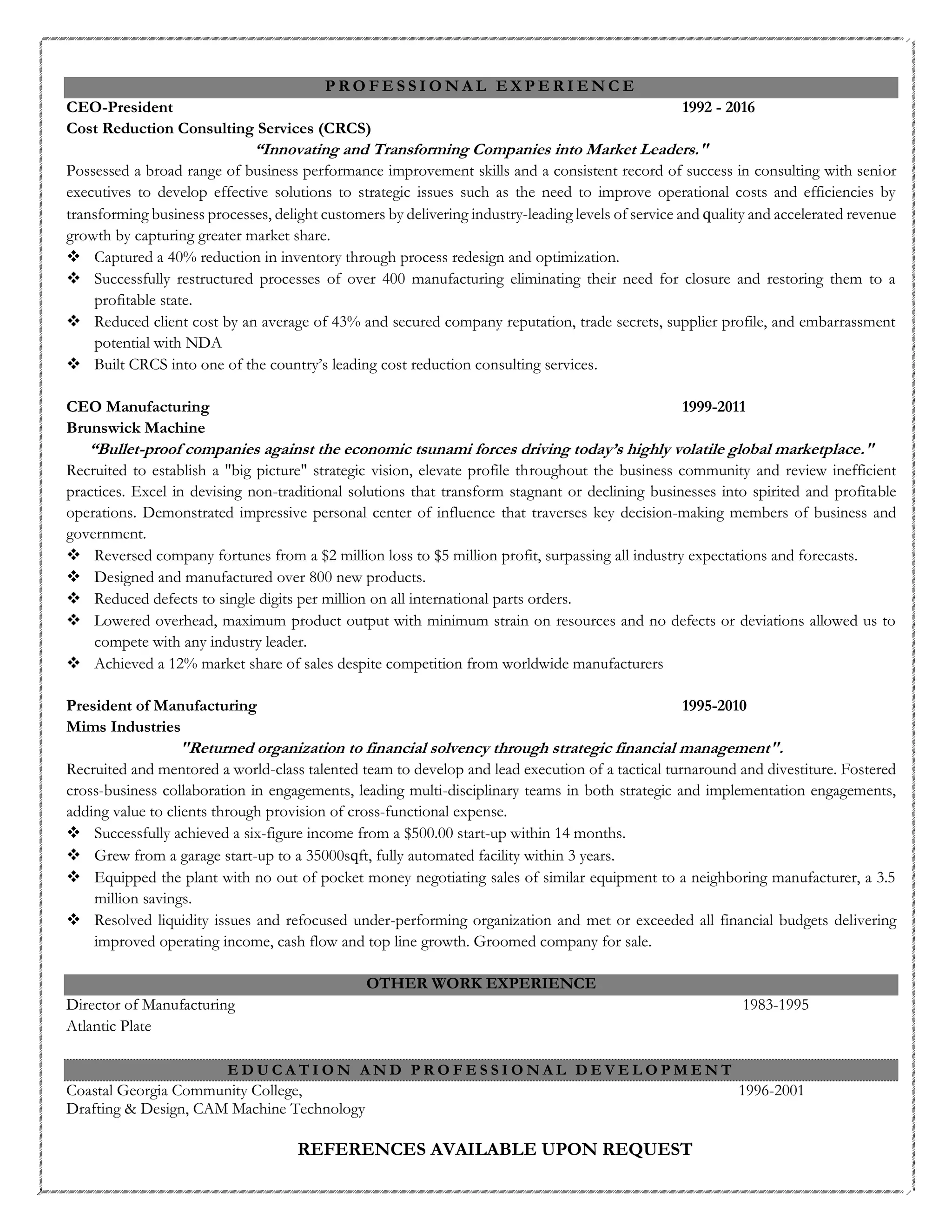 Manufacturing Executive Resume | PDF