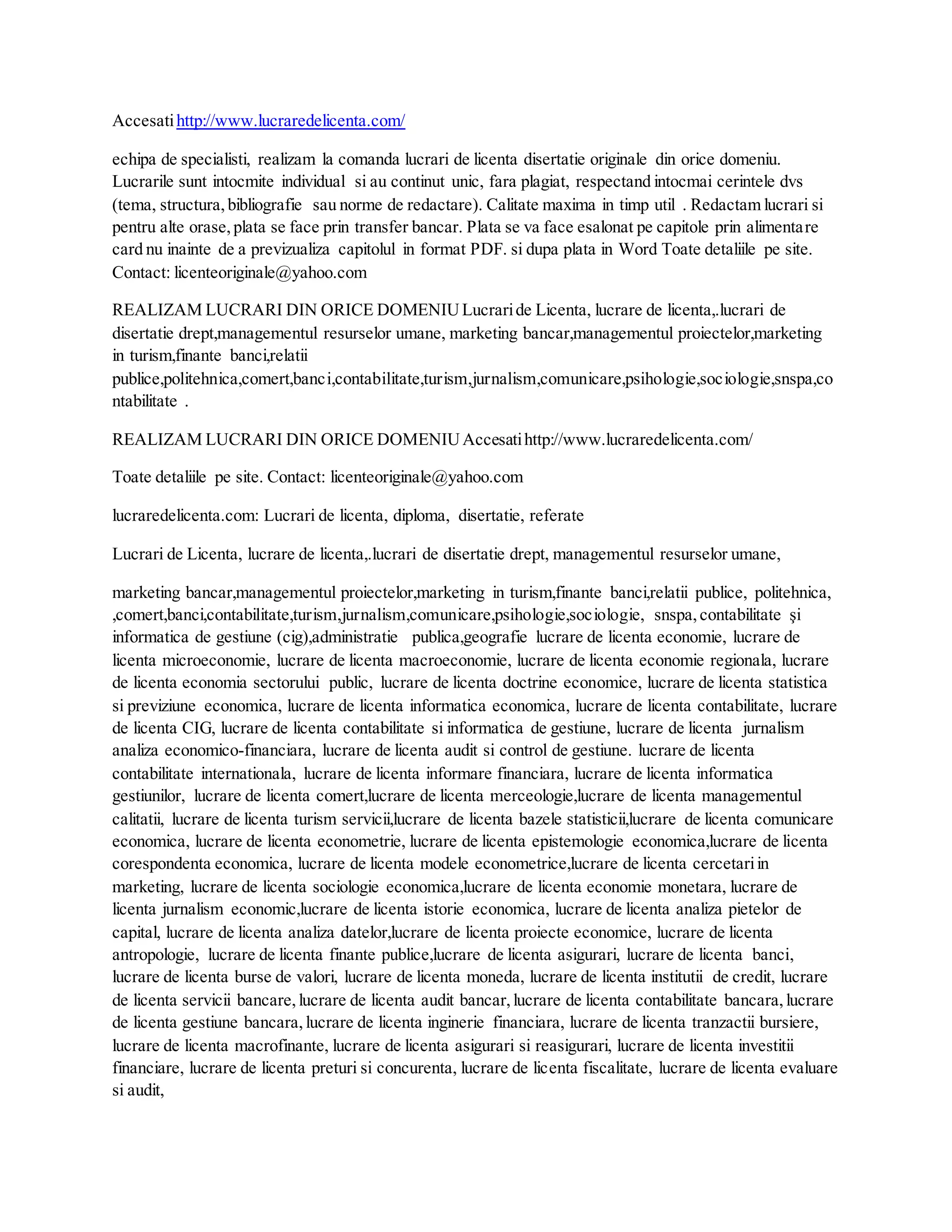 Lucrare de licenta disertatie originale! | DOCX