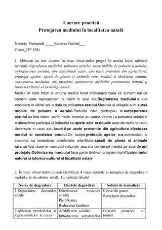 Lucrare practicä protejarea mediului in localitatea natalä | DOCX