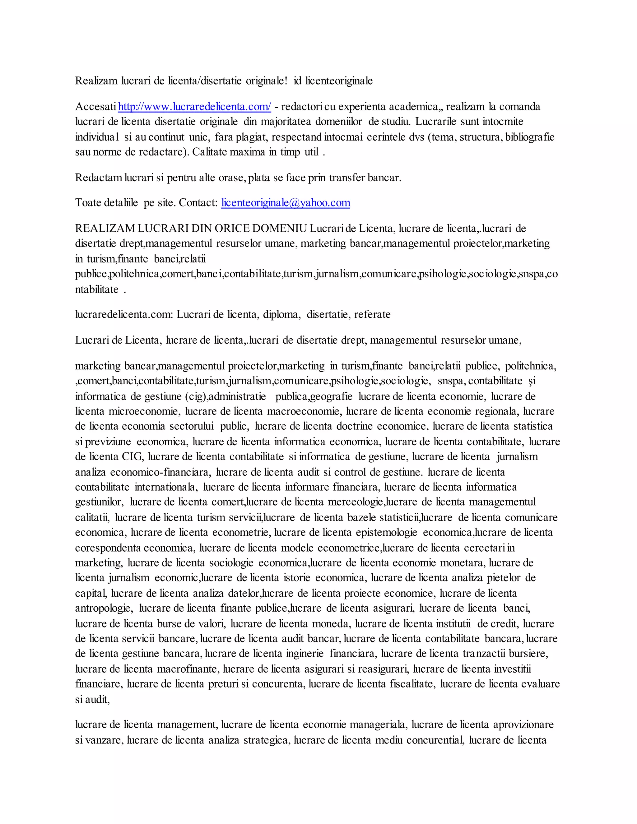 Lucrari de licenta originale! | DOCX