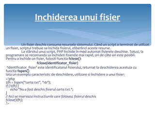 Lucrul cu fisiere php | PPT