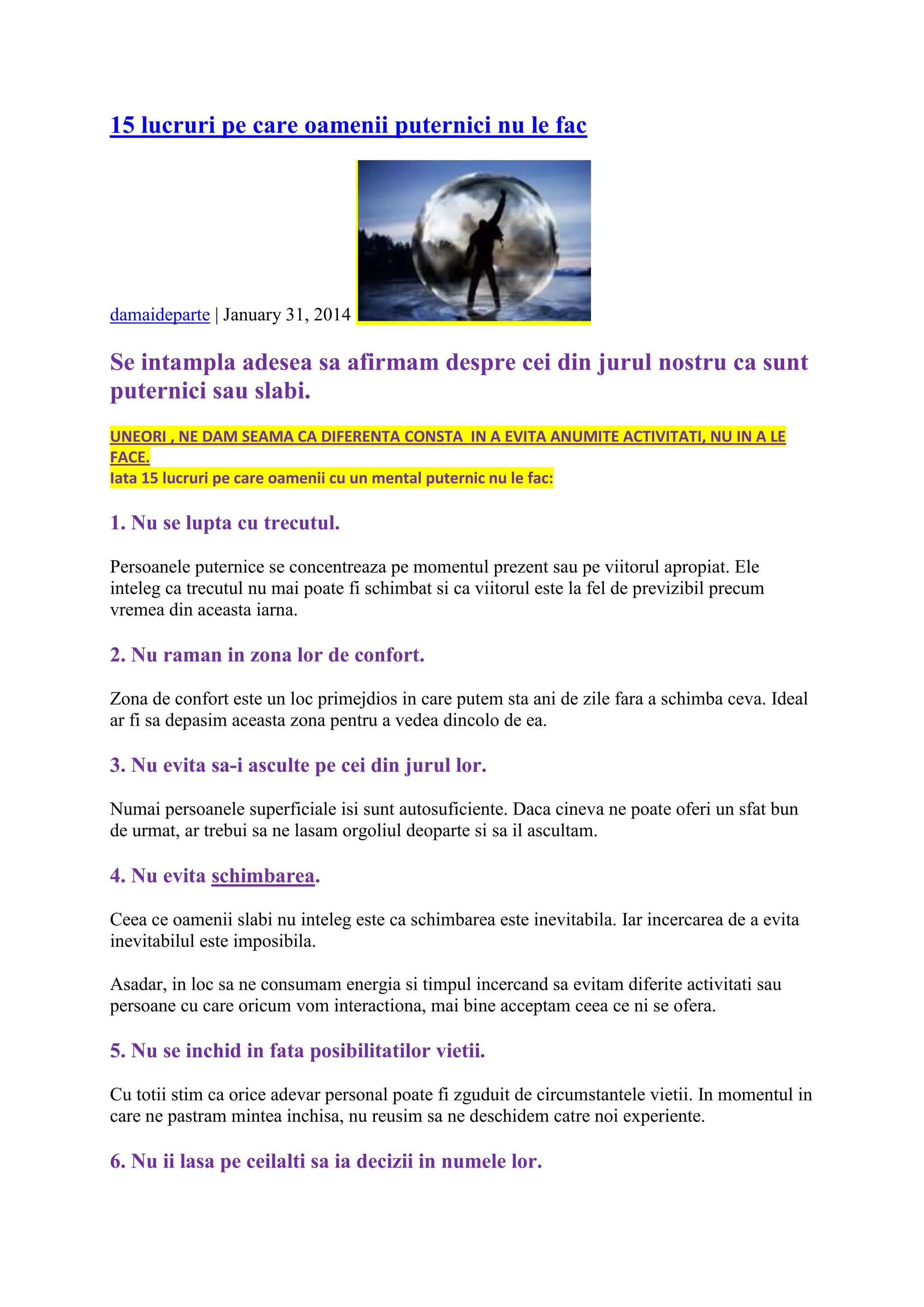 Lucruri pe care oamenii puternici nu le fac | PDF