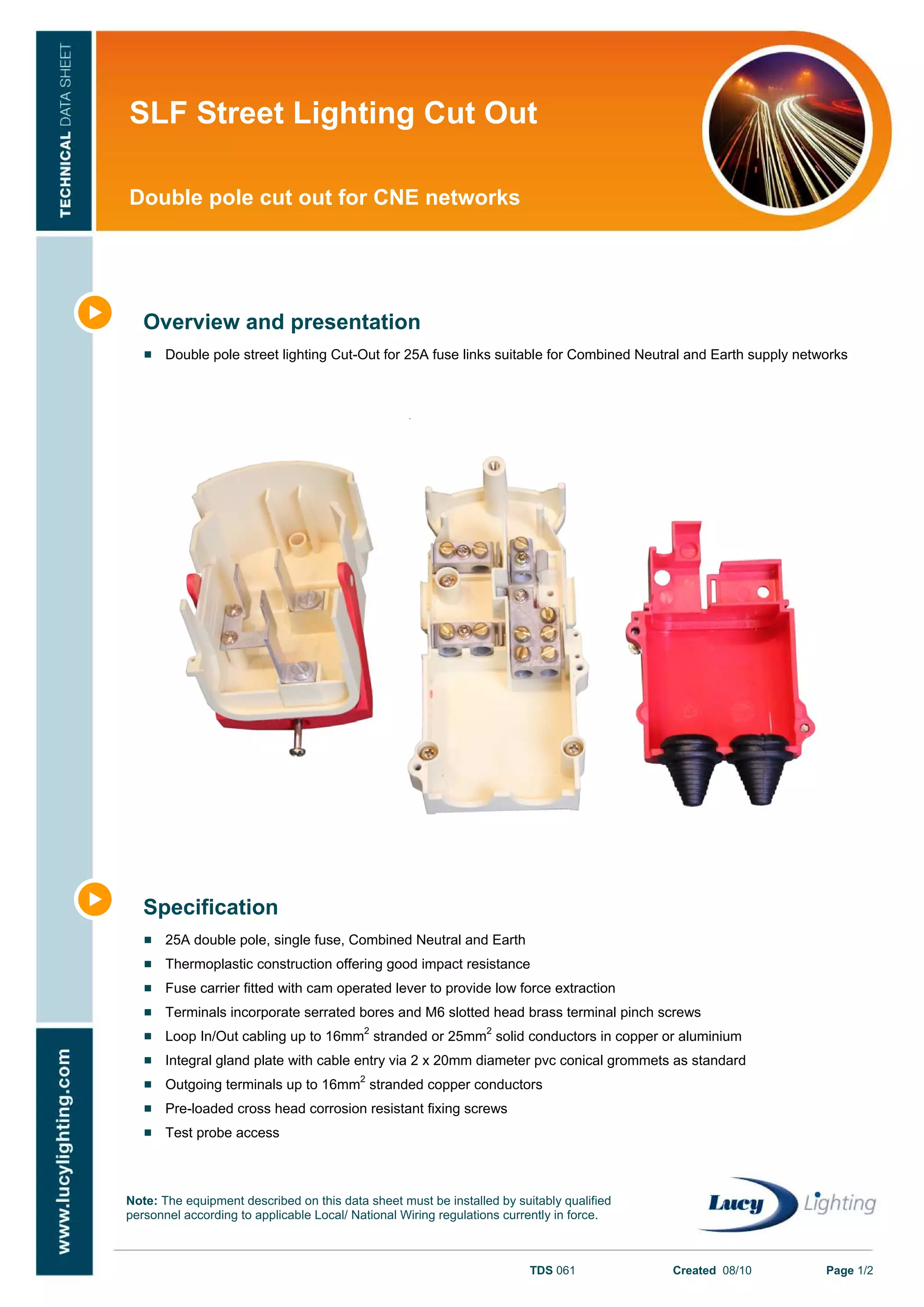 Lucy Lighting Double Pole Street Lighting Cut Out for CNE Networks | PDF
