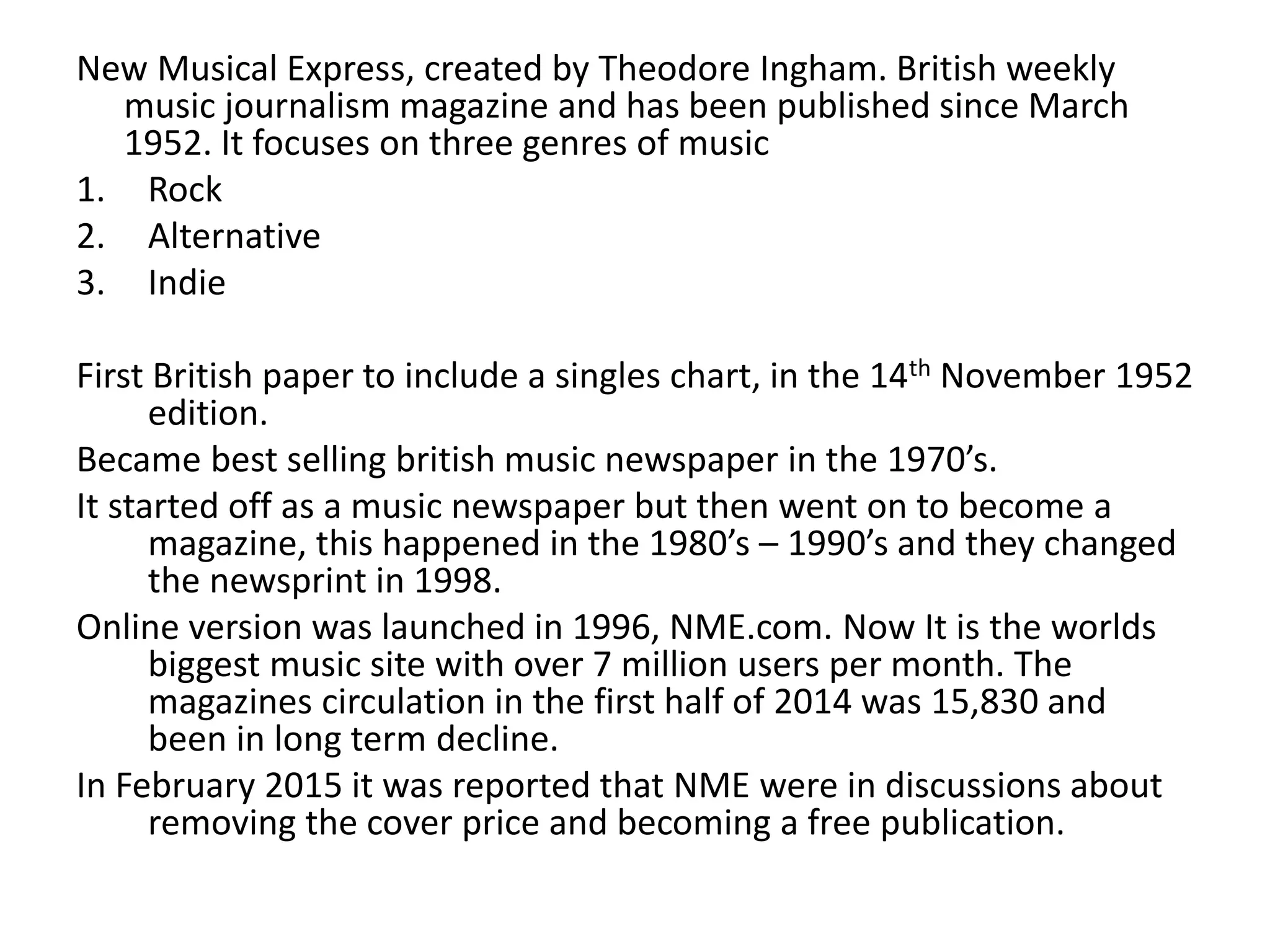 NME music magazine | PPTX