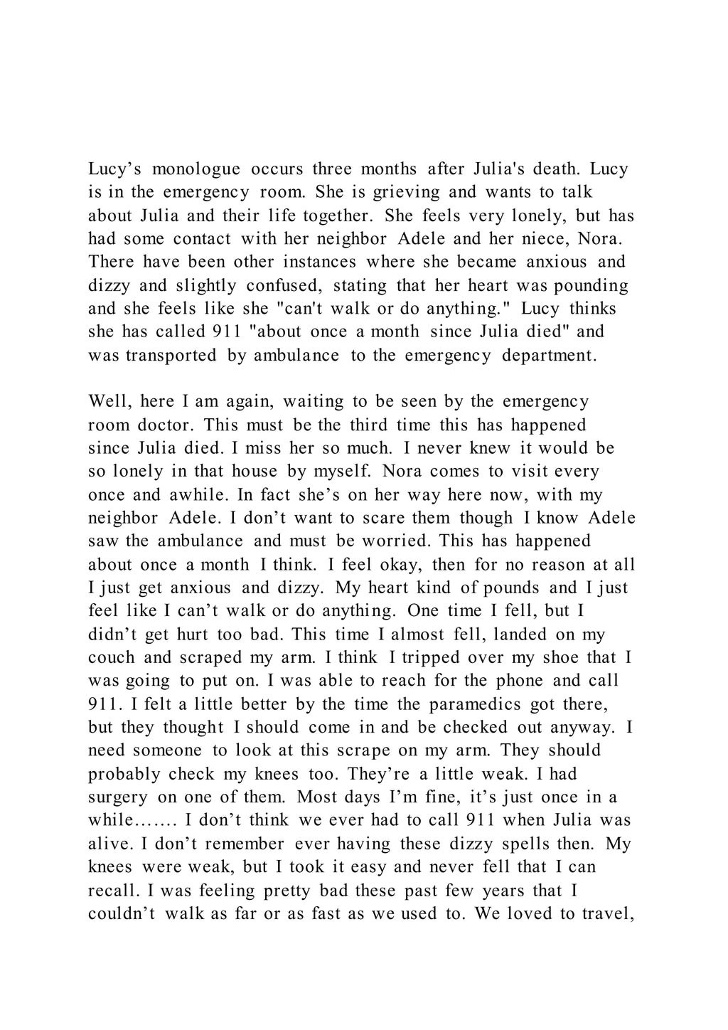 Lucy’s monologue occurs three months after Julias death. Lucy i | PDF
