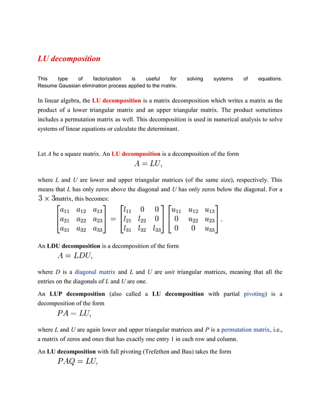 Lu decomposition | PDF