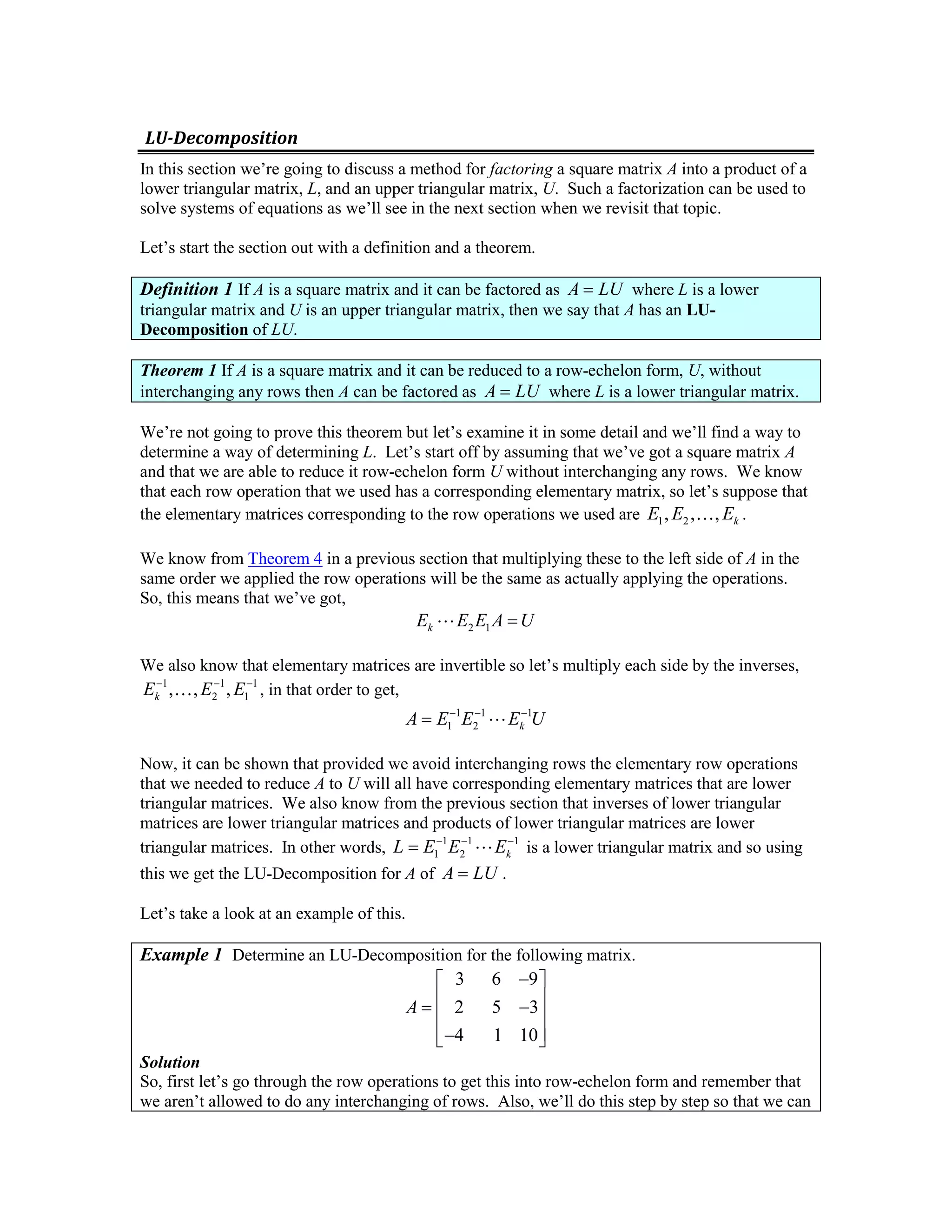 Lu decomposition | PDF