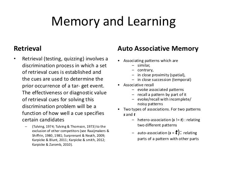 Memory And Learningretrieval Auto Associative 