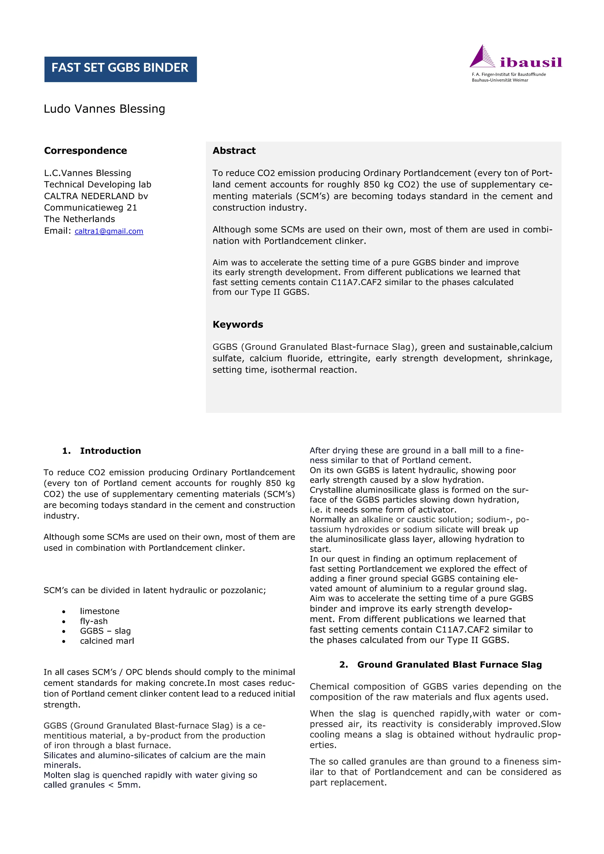 GGBS FAST SET CEMENT FREE BINDER | PDF