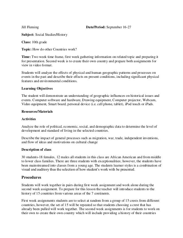 Lesson Plan Social Studies Lesson Plan Social Studies