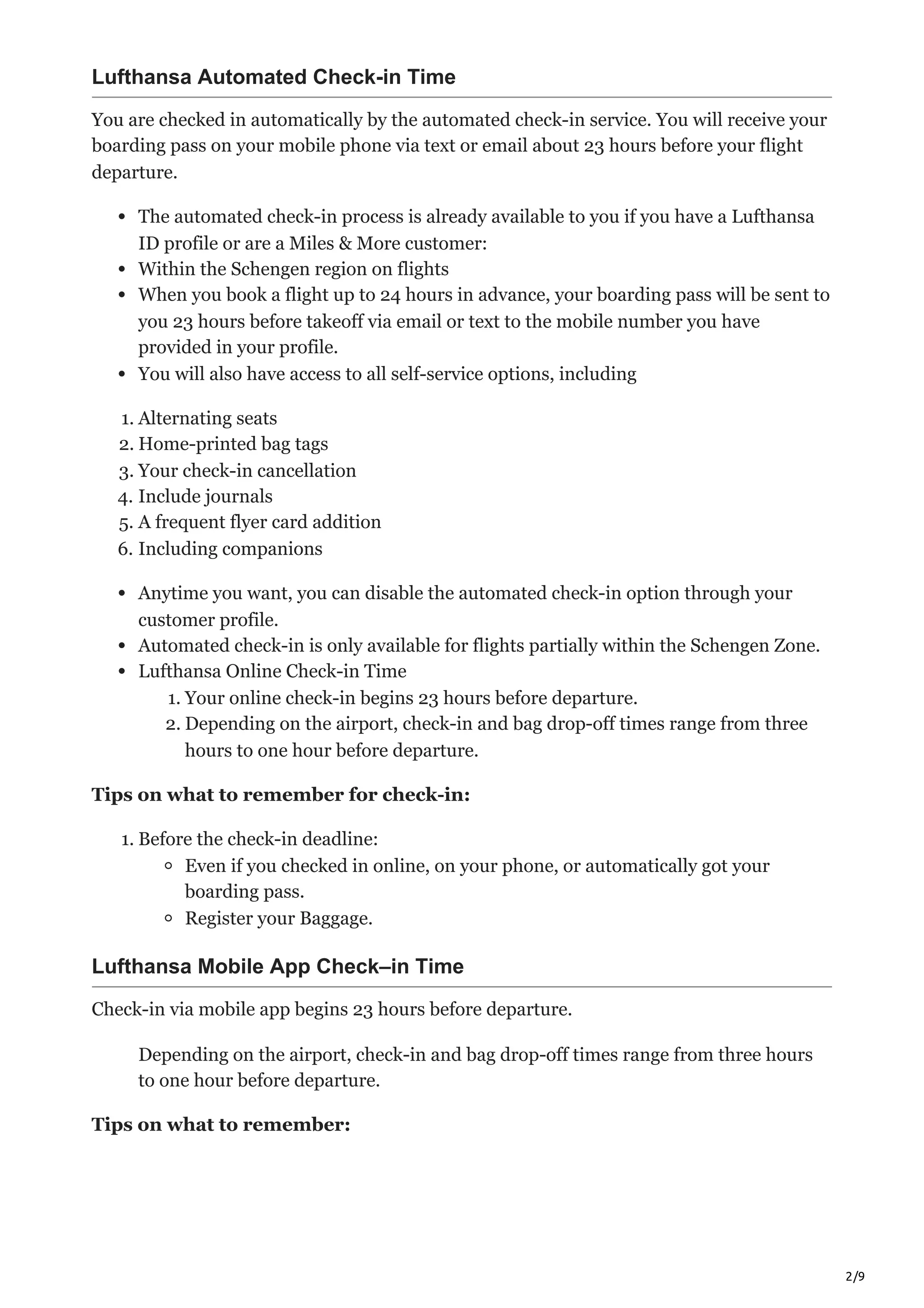 Lufthansa Airlines Check-in Process | PDF