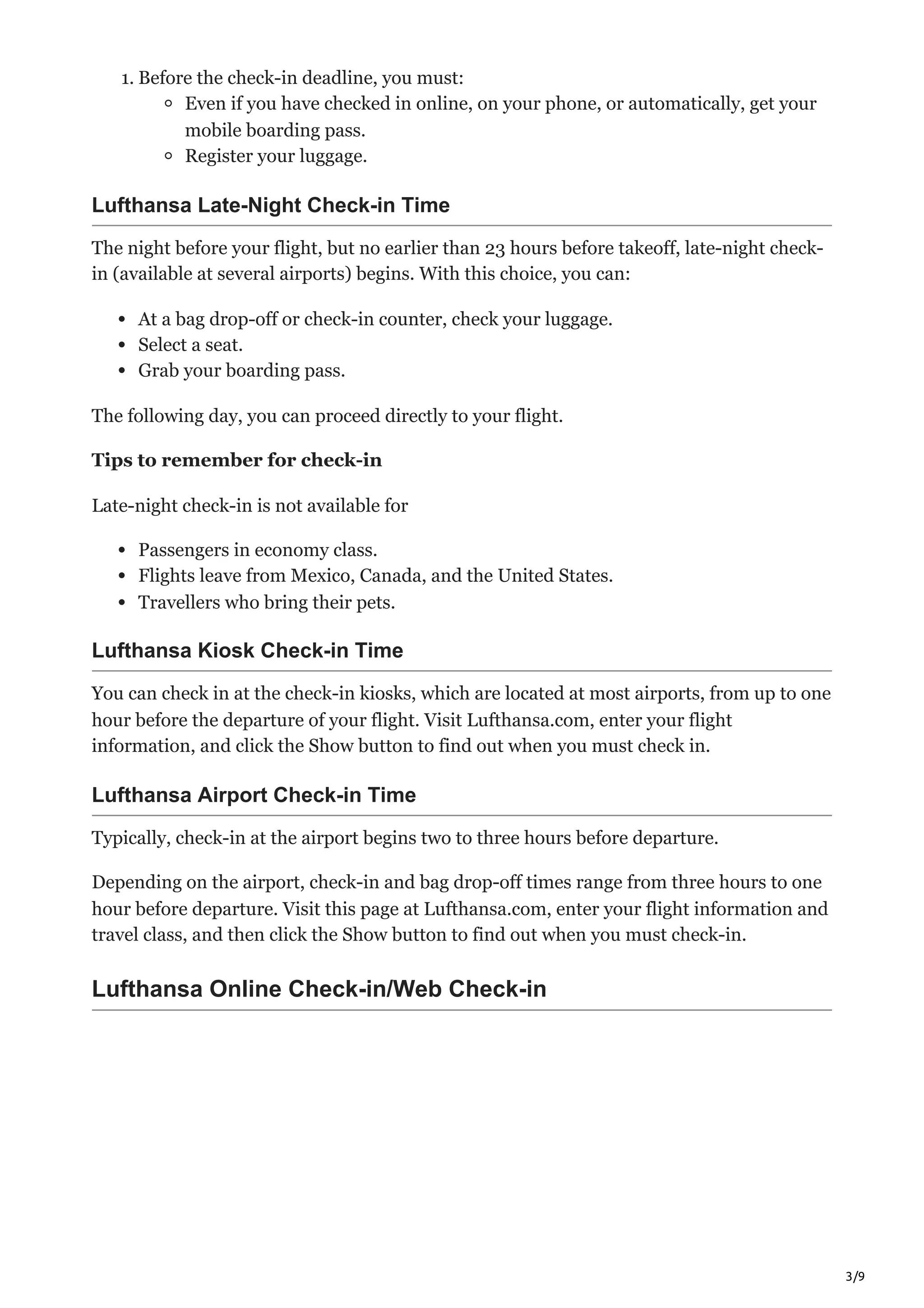 Lufthansa Airlines Check-in Process | PDF