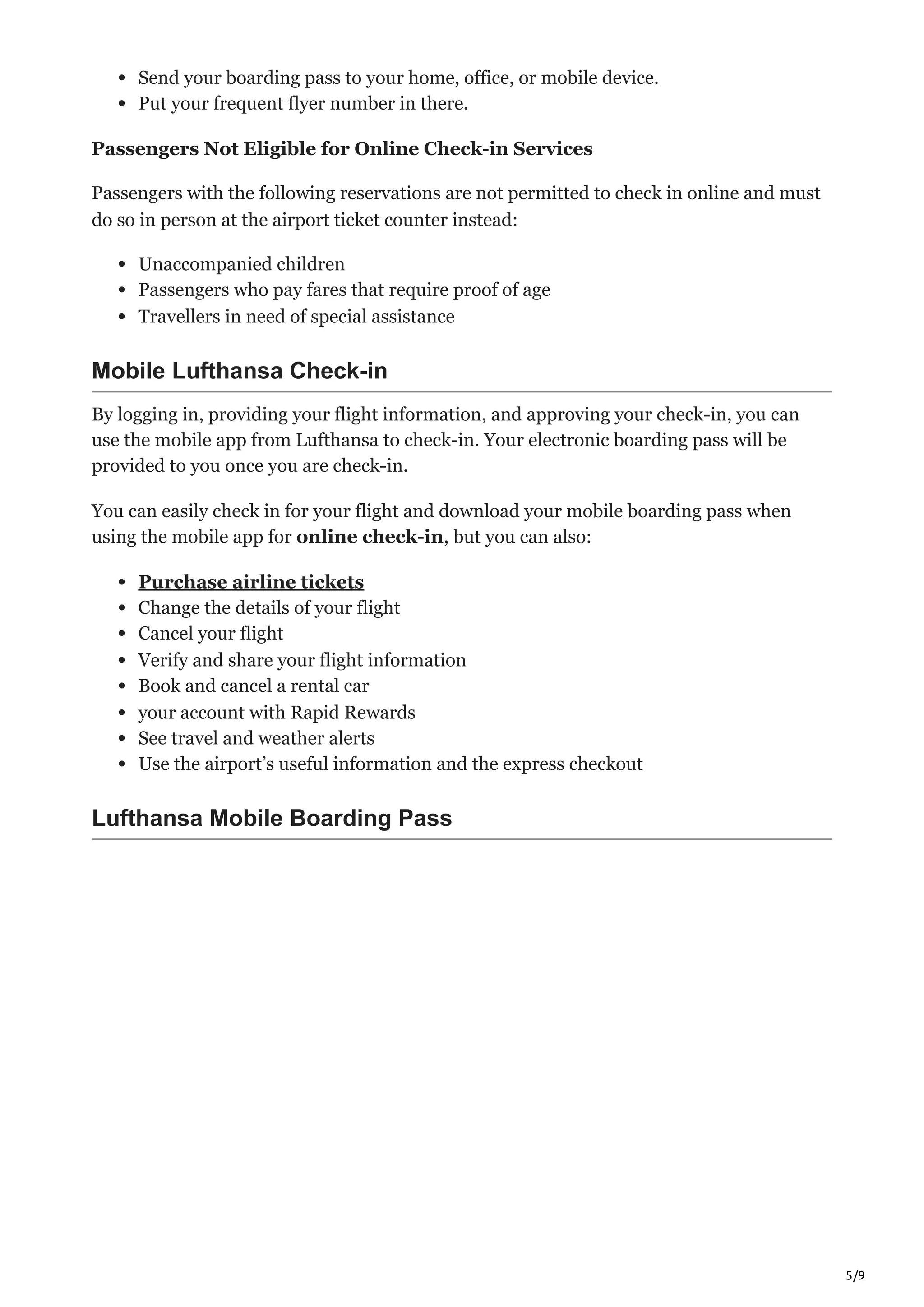 Lufthansa Airlines Check-in Process | PDF